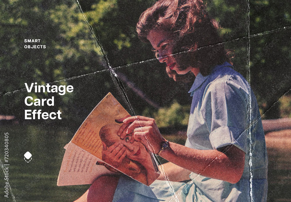 Vintage Crumpled Paper Card Photo Effect Mockup Stock Template | Adobe ...