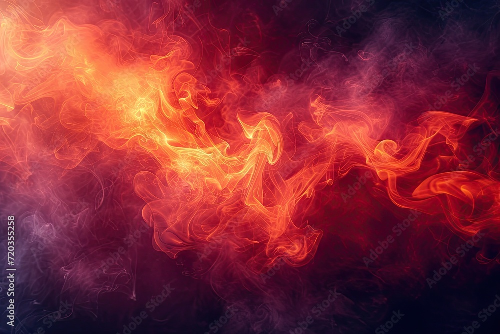 Red flames and smoke swirl in dance of heat and mystery creating ...
