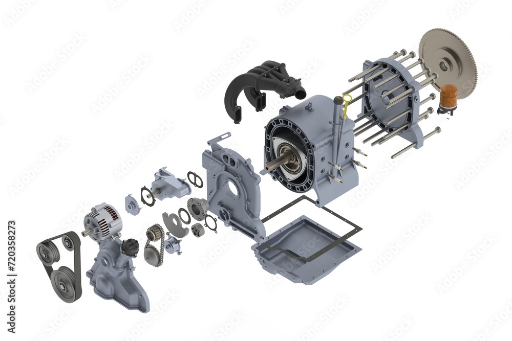 Car wankel engine exploaded view. Automotive wankel engine spare parts ...