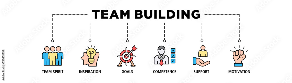 Team building building banner web icon set vector illustration concept ...