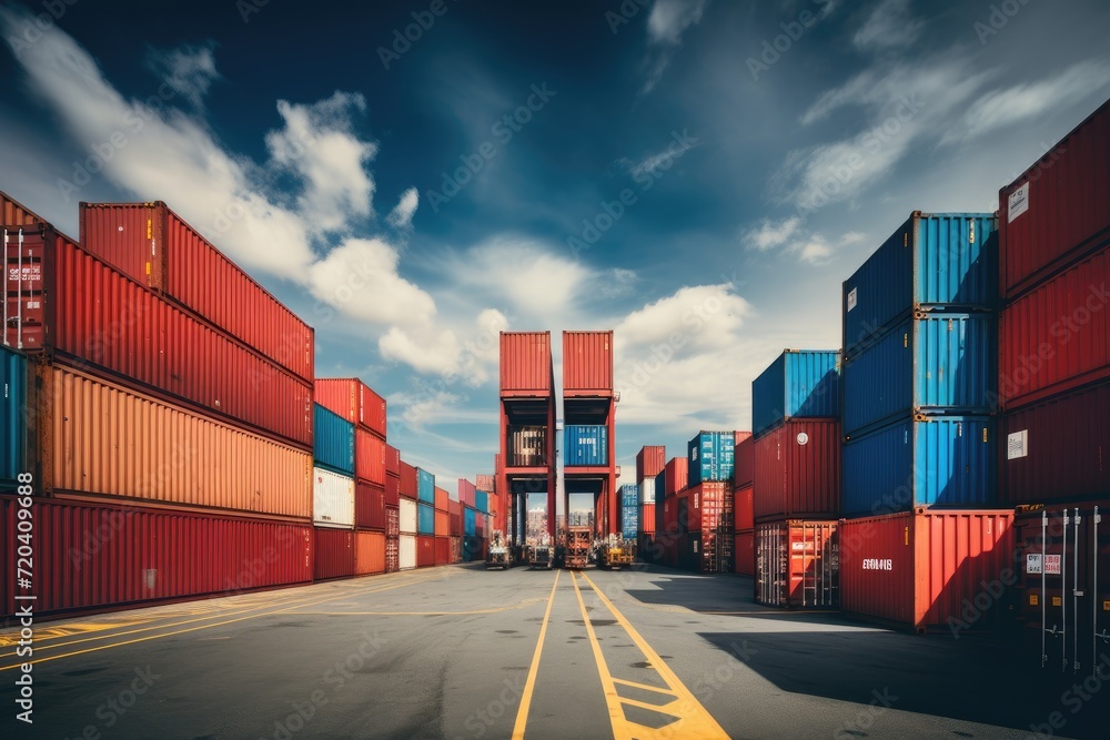 A towering stack of containers filled with goods, creating a display of ...