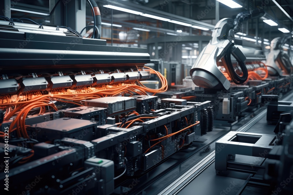 Busy Factory Showing Machines and Wires Producing Goods for Mass ...