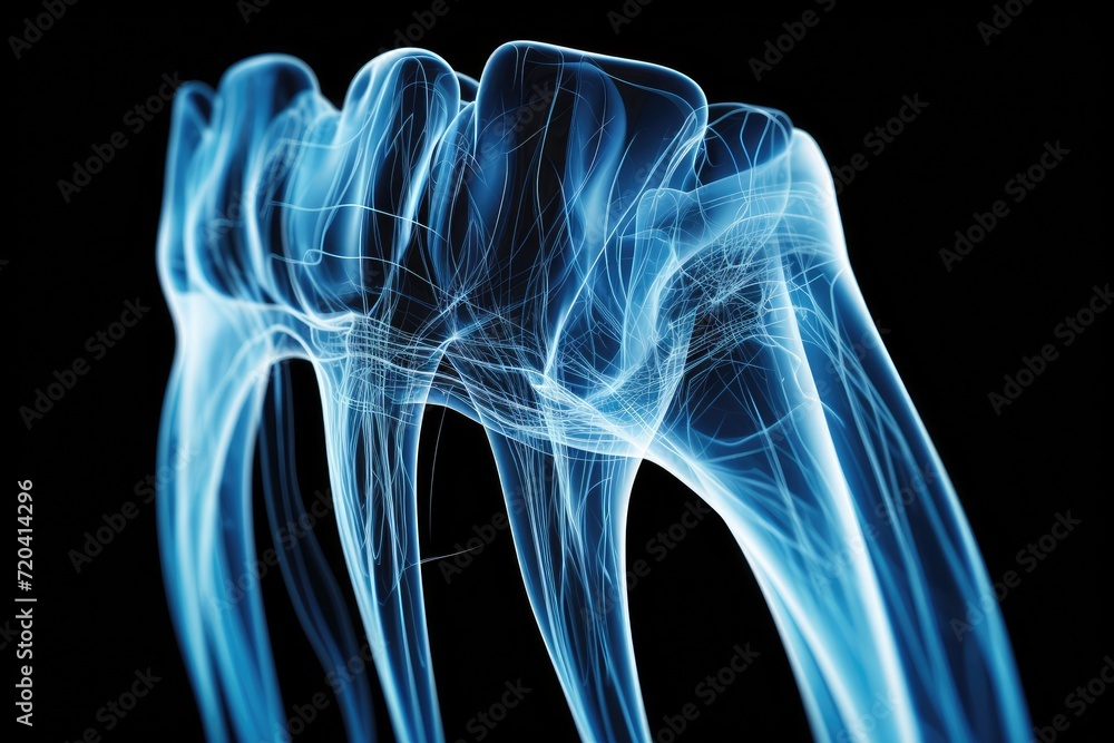 Blue X-Ray Image of an Elongated Bone Revealing Inner Structure and ...