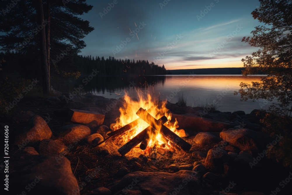 A captivating photo capturing the mesmerizing reflection of a campfire ...