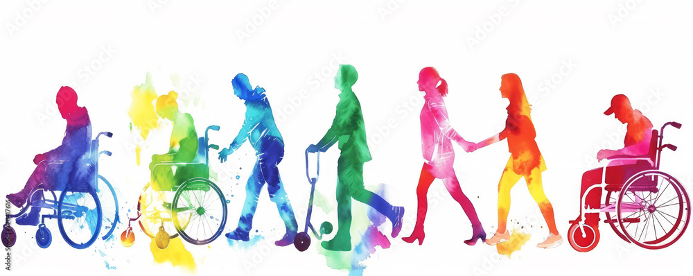 Colorful art watercolor painting depicts a diverse group of ...