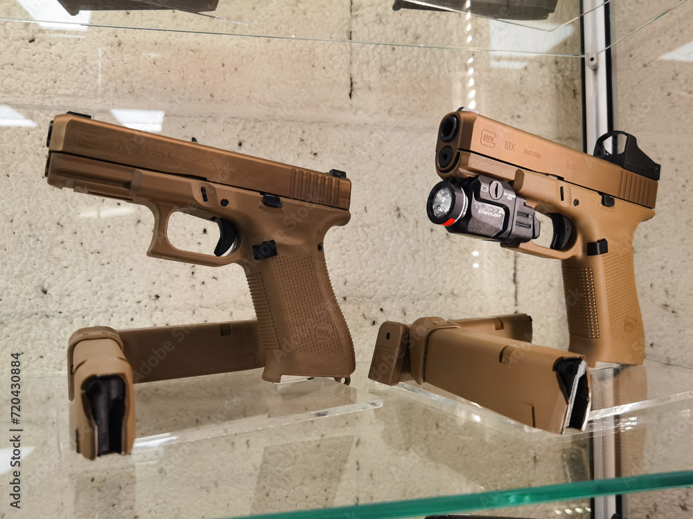 Baltic States, January 26, 2024. New modern Glock 19x pistols in ...