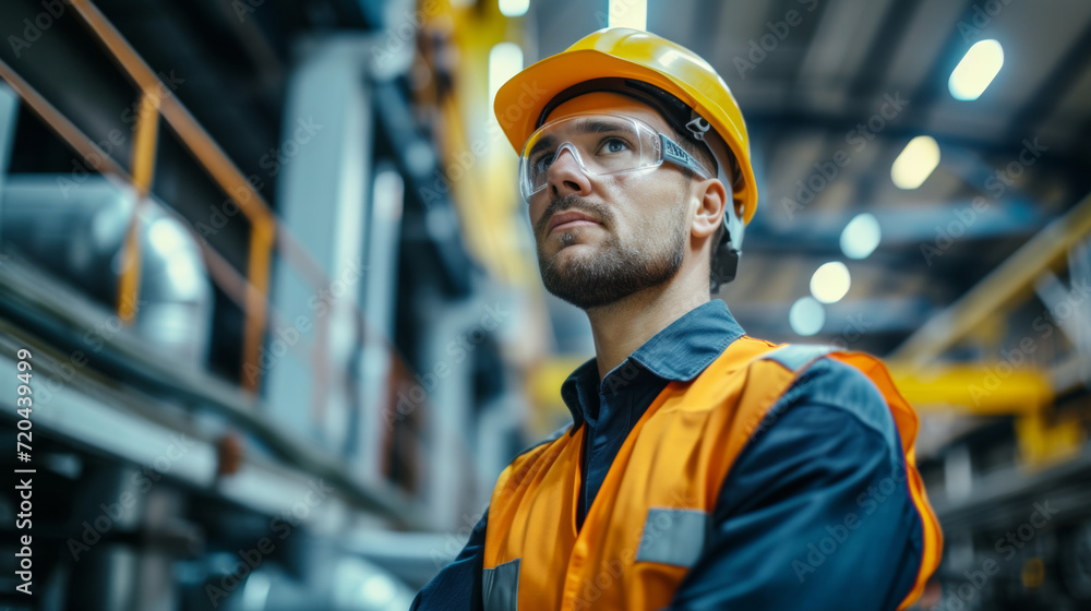 Heavy industry worker wearing hard hat and safety uniform. The engineer ...