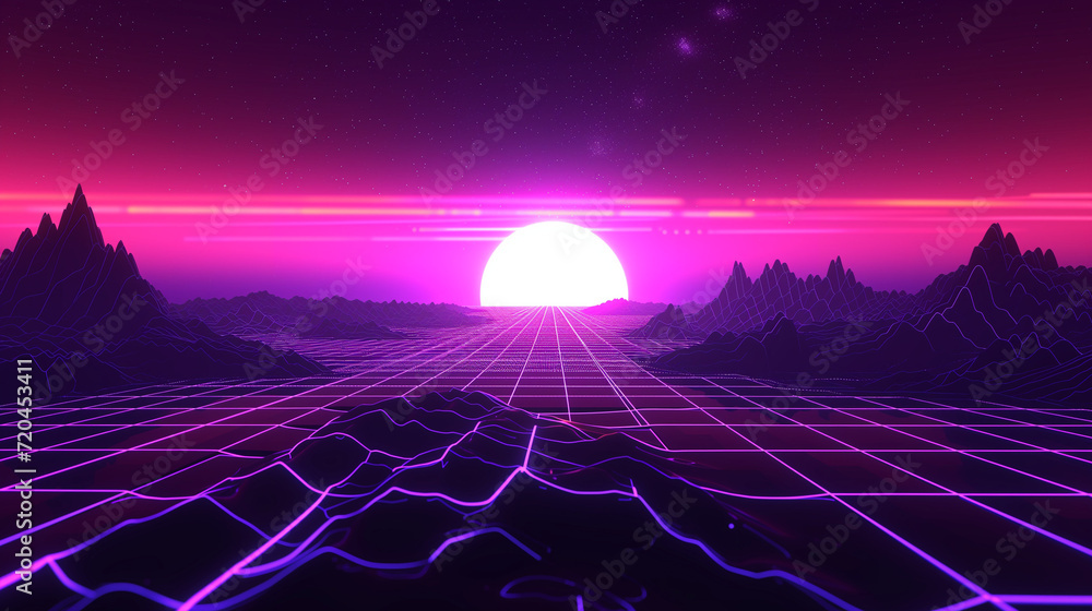 Retrowave Synthwave 3D landscape. VJ visuals in vibrant hues ...