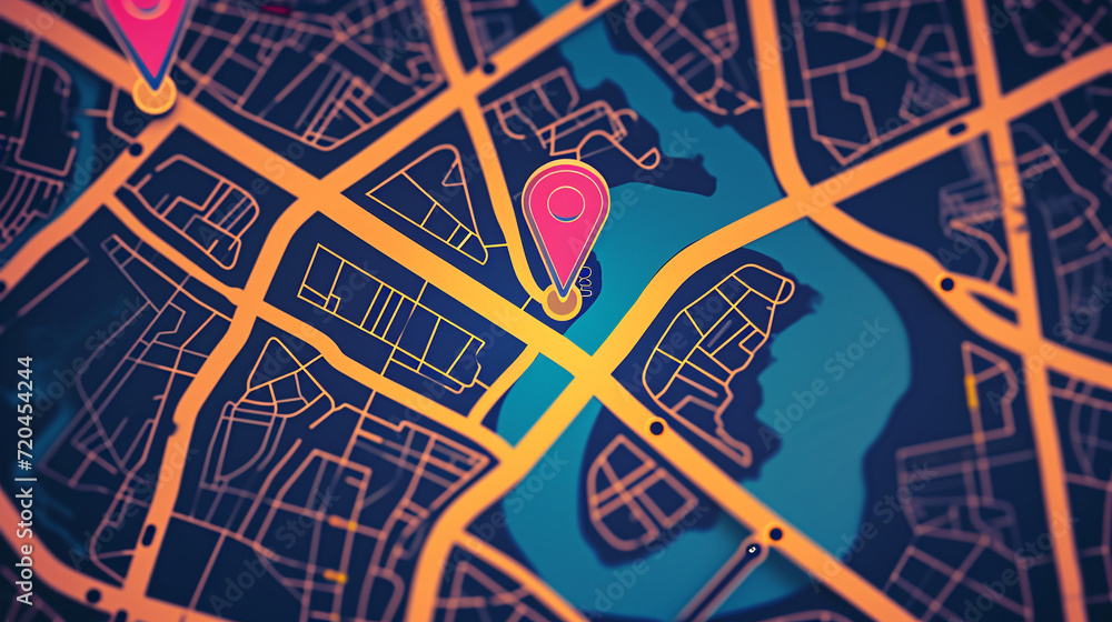 An abstract representation of a city map with highlighted tourist ...