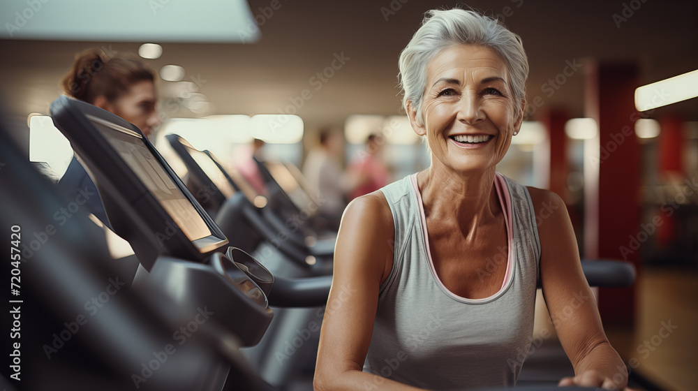 Joyful Senior Woman Exercising in Gym, senior woman with radiant energy ...