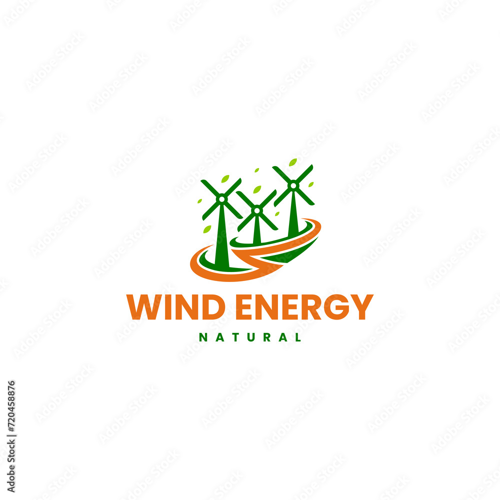 Leaf natural wind turbines logo design vector. Wind turbine and solar ...