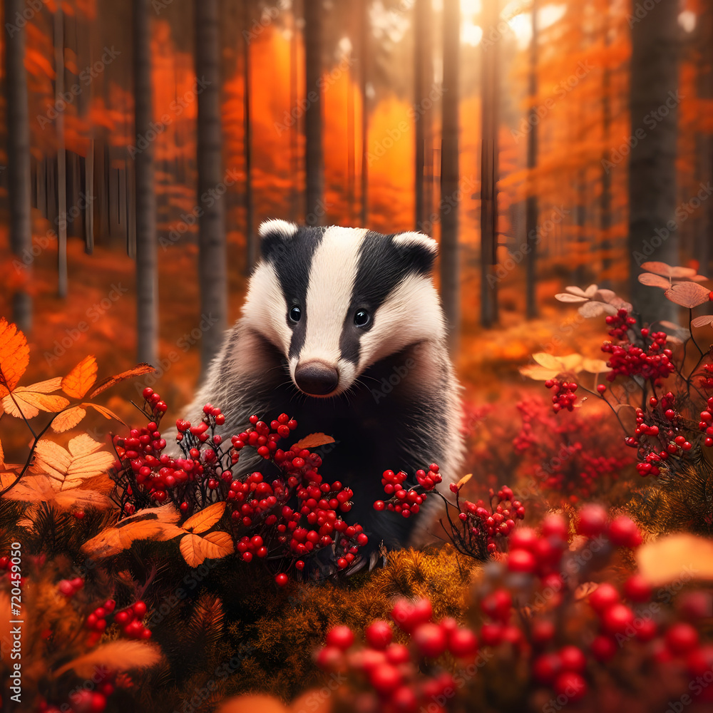 The European badger (Meles meles). American badger, Taxidea taxus ...