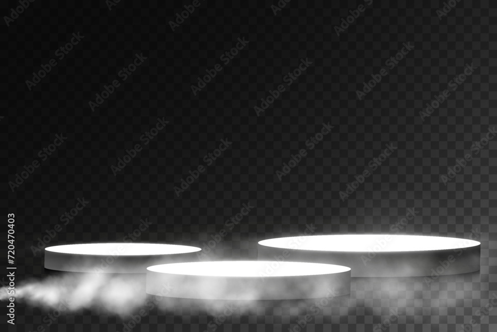 Dark stage podium on transparent background, neon light from spotlight ...