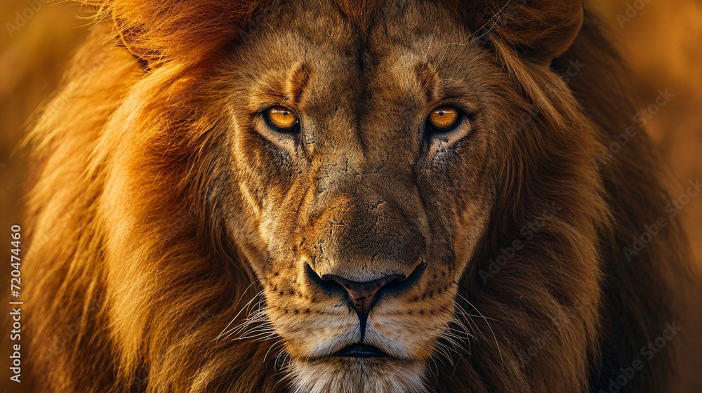 An intense and majestic depiction of an African lion, highlighting its ...