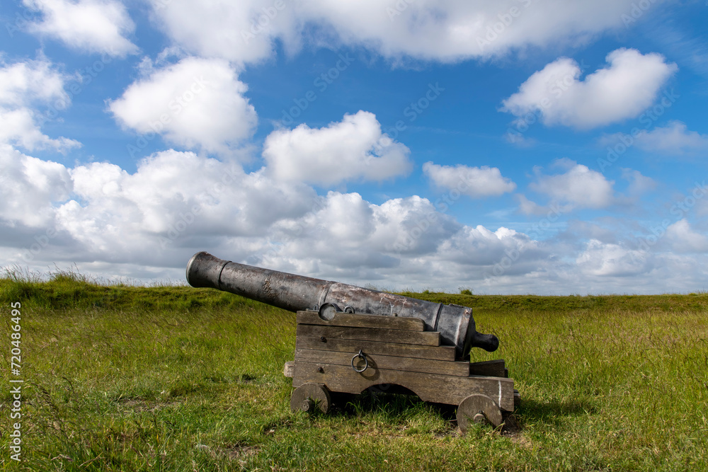 Close up view of old canon as illustration on the bastion or bulwark ...