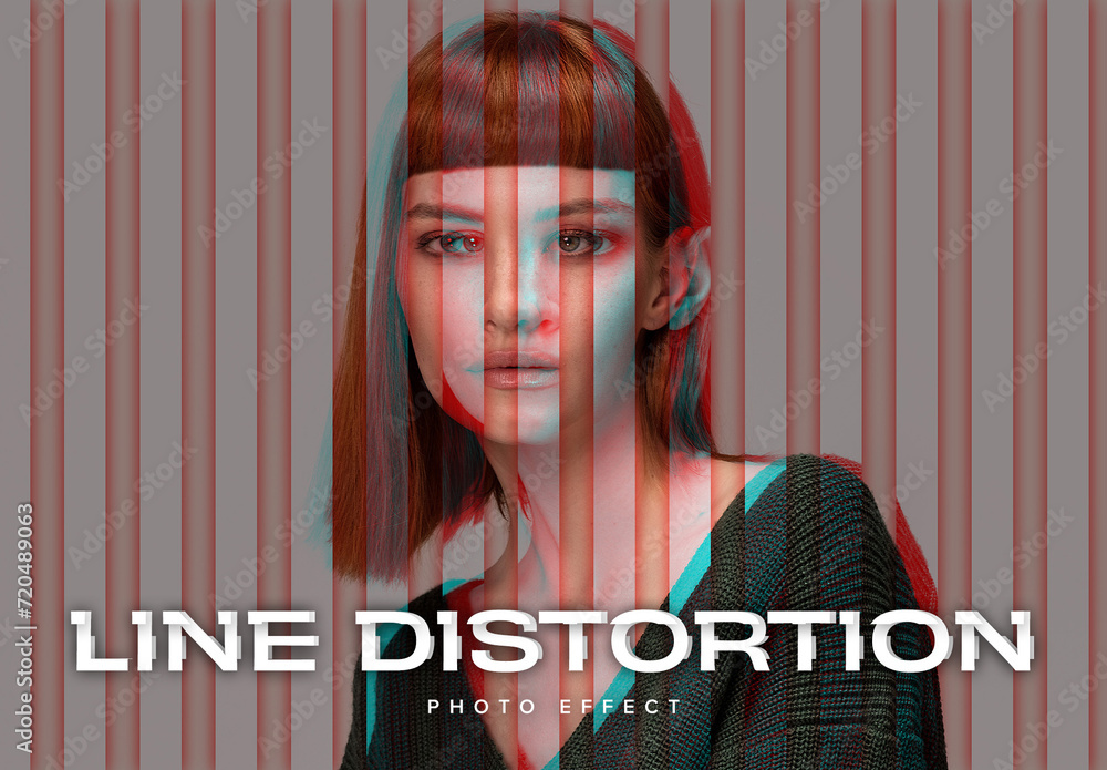 Line Distortion Photo Effect Mockup Stock Template | Adobe Stock