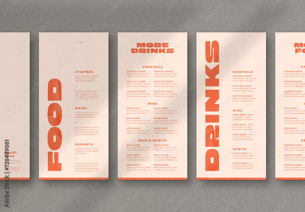 Set of Food and Drinks Menus with Bold Orange Typography Stock Template ...