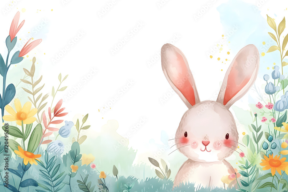 Cute cartoon Easter bunny rabbit frame border on background in ...