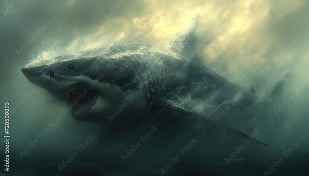 The contours of a megalodon in the mist. Mist texture. Abstract art ...