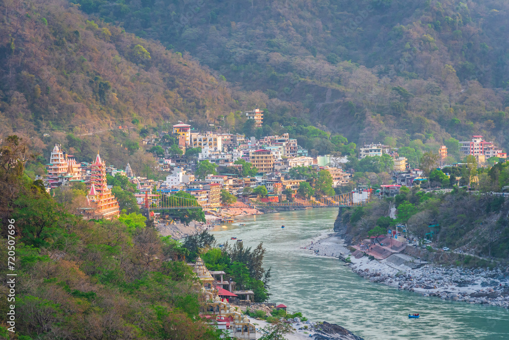 Panoramic cityscape of Rishikesh city, also known as yoga capital of ...