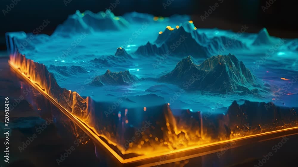 A holographic map of the ocean floor displaying various depths and ...