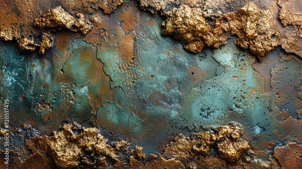 Oxidized bronze sheet a surface with stains of greenishbrown oxidation ...