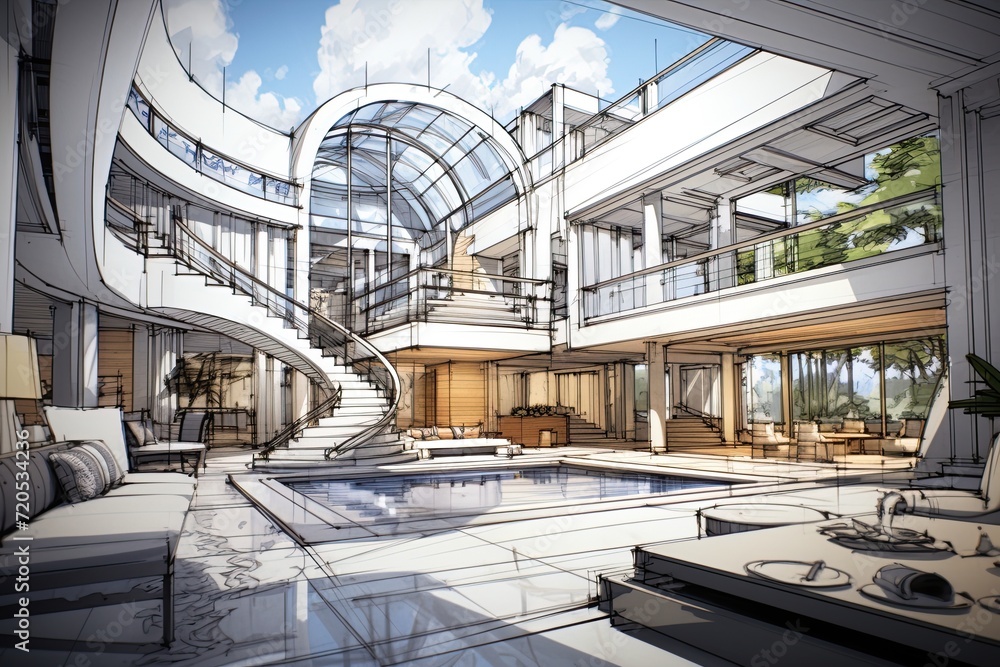 Interior design of an apartment. Sketch drawing, blueprint design. Ai ...