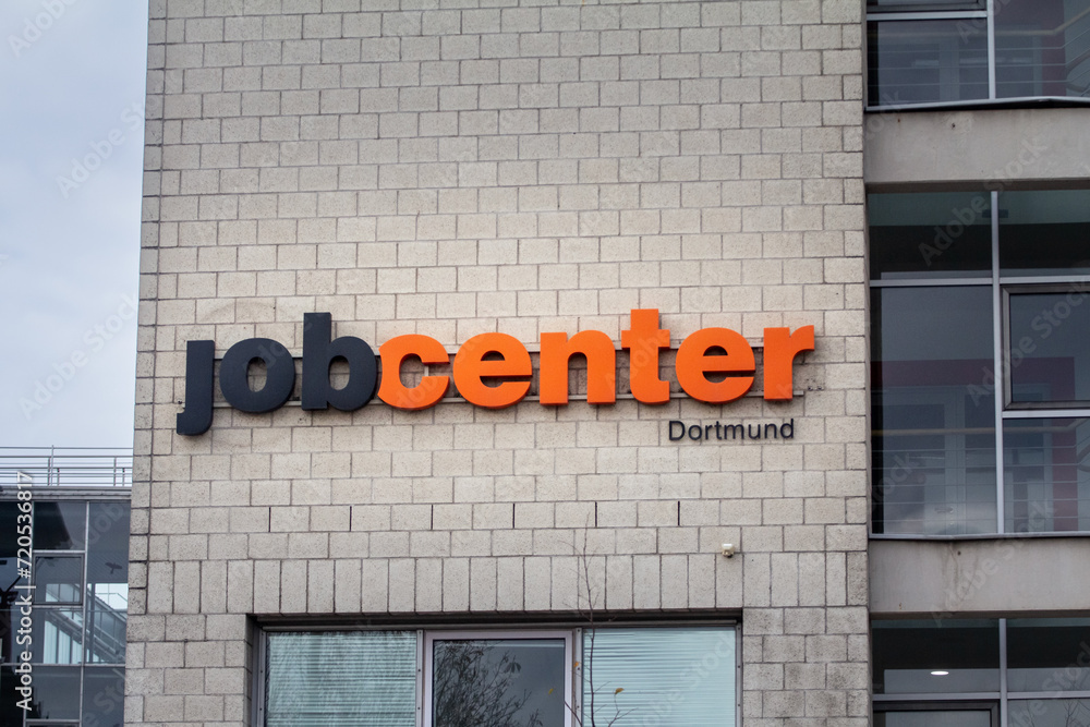 Picture of a sign with the logo of jobcenter deutschland in Dortmund ...