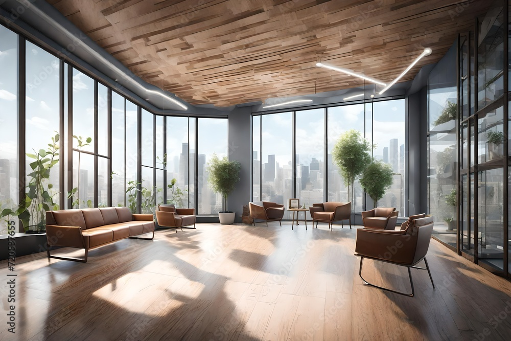 image of a contemporary waiting room interior featuring a spacious ...