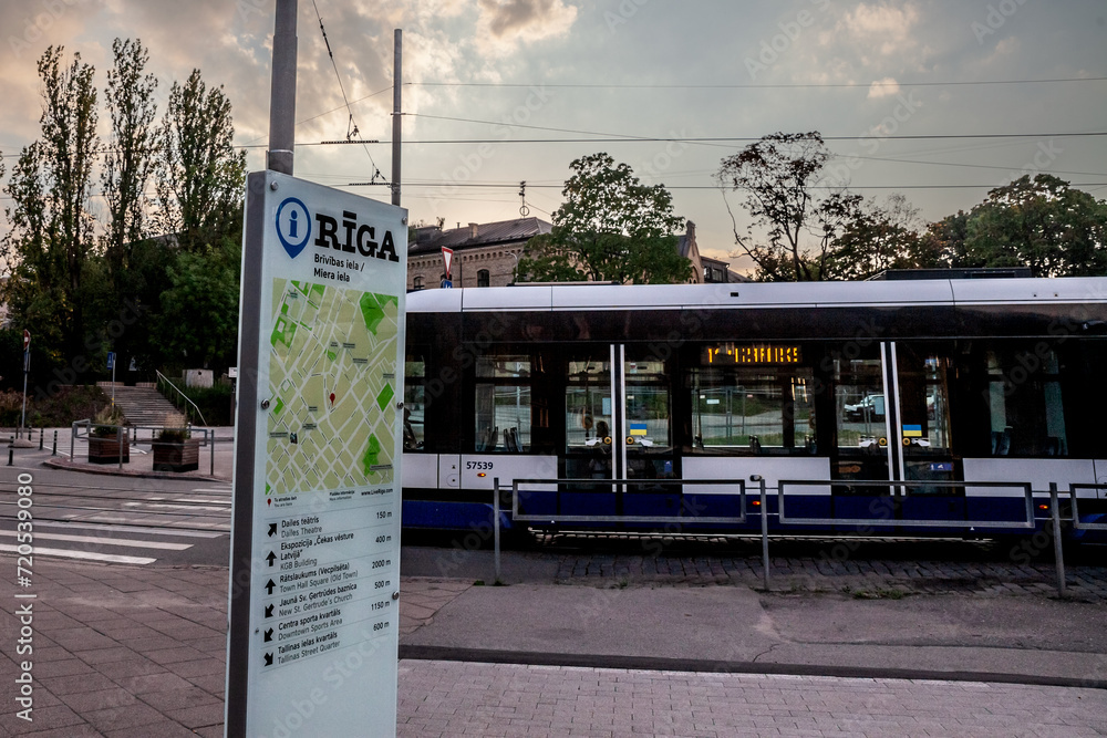 Picture of a tram running in the streets of riga, operated by Rigas ... Picture of a tram running in the streets of riga, operated by Rigas ...