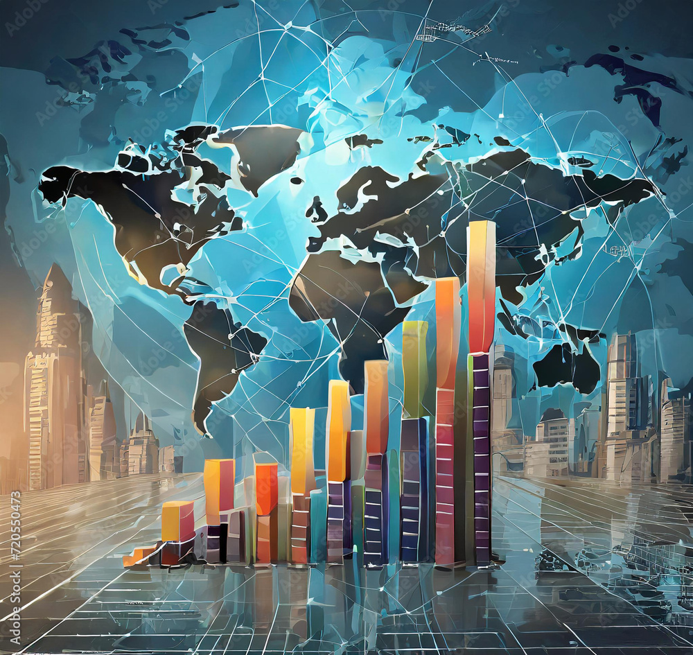 business graph on world map, E commerce graph on world map. ilustração ...
