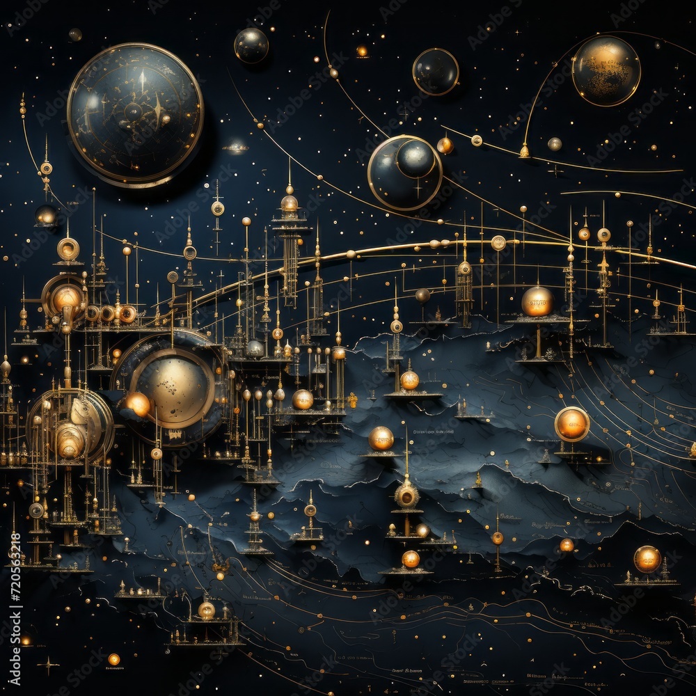 Astronomical Map of Stars and Constellations Stock Illustration | Adobe ...