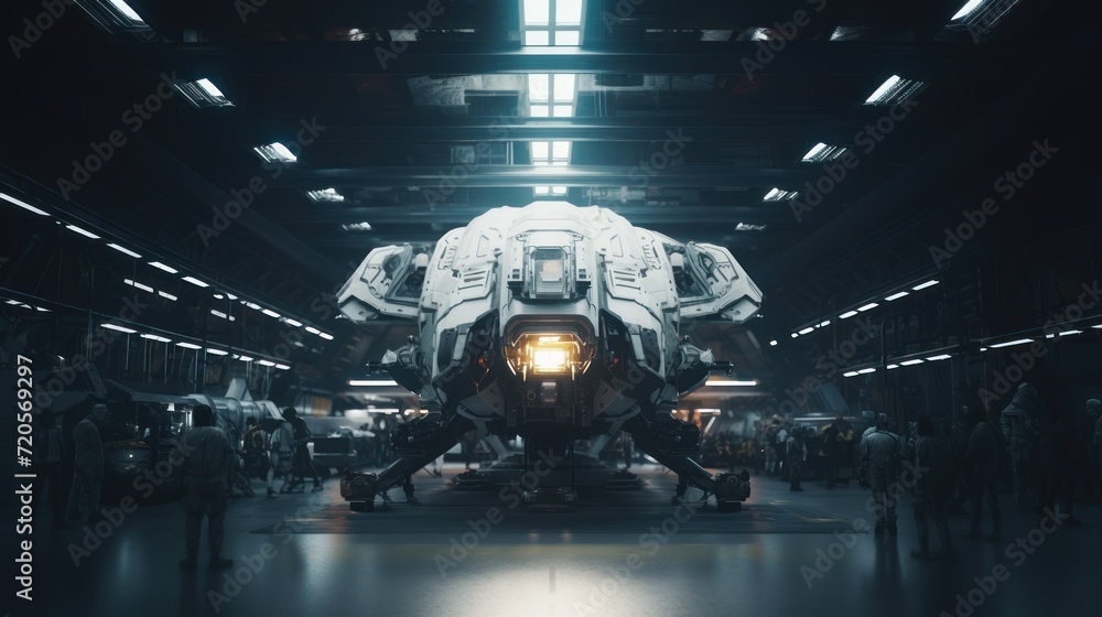 Spaceship in the Universe, spacecraft flying in deep space with stars ...