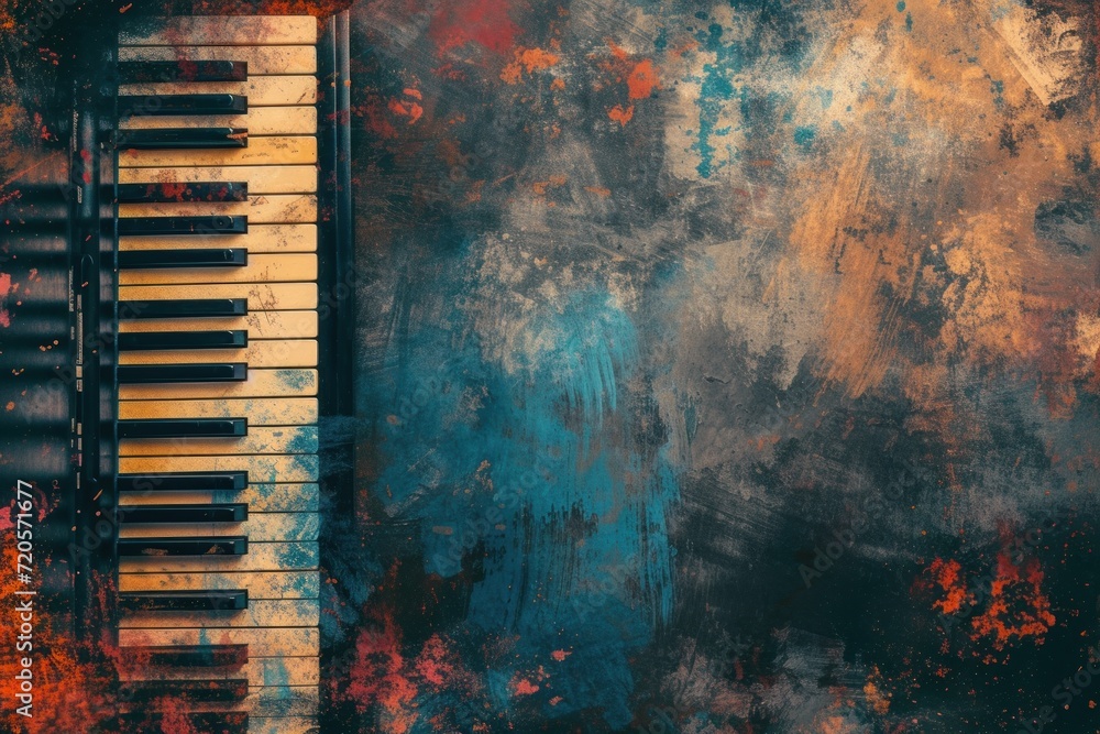 Old piano keys with a warm, grunge aesthetic on an abstract art ...