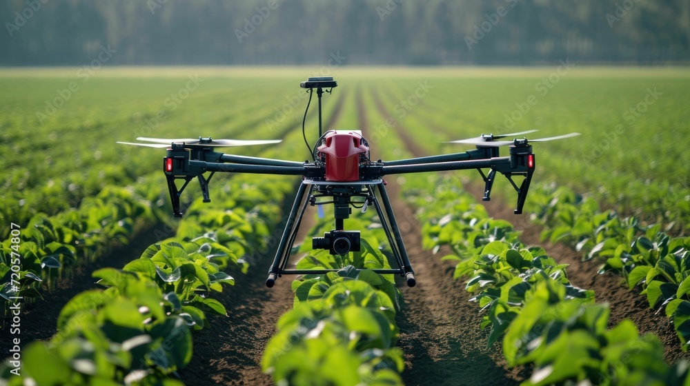 high tech farm with drones monitoring crops from above Stock Photo ...
