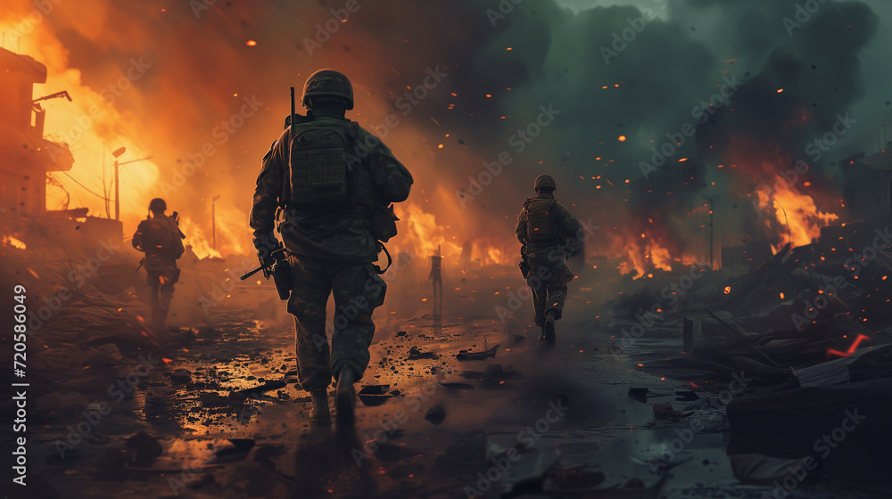 Military special forces soldiers are depicted crossing through a ...