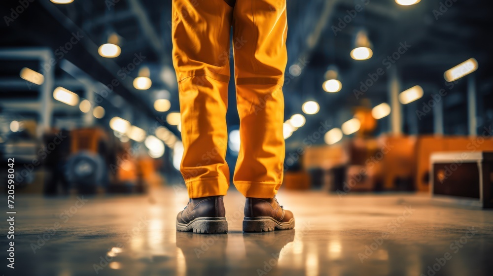 Close-up photos of Factory workers wearing safety shoes and working ...