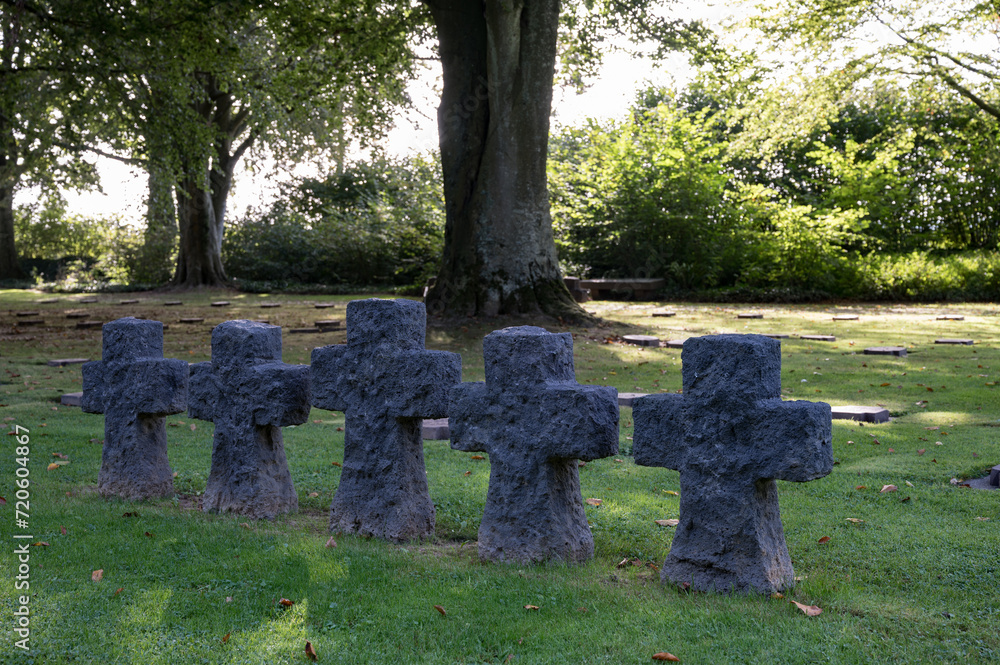 Detail of the black stone crosses of fallen Nazi German soldiers during ...
