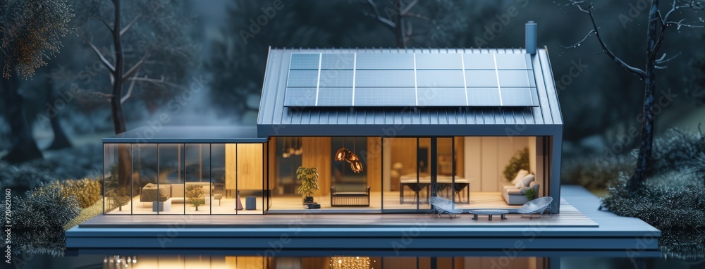 3D model miniature smart home with solar panels rooftop system for ...