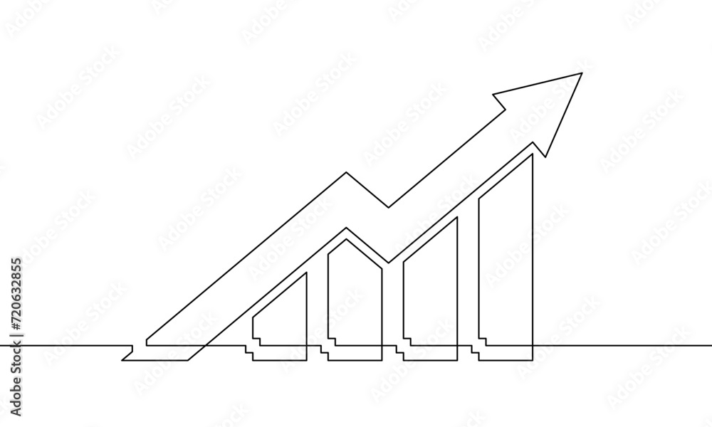 Continuous line drawing of grpah. Hand drawn of arrow up. Illustration ...