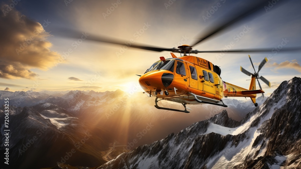 Heroic rescue helicopter in action with a sense of urgency and heroism ...