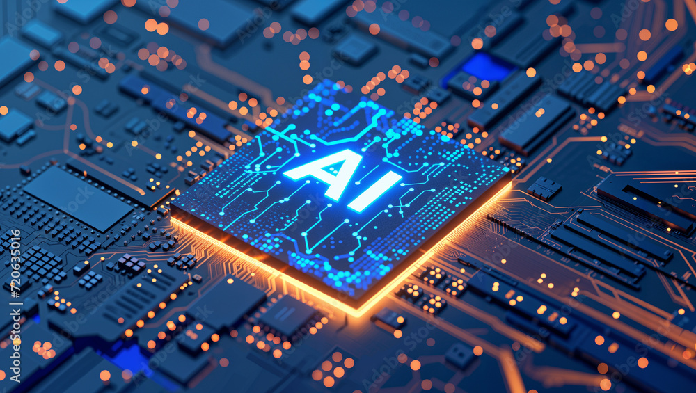 Computer micro chip representing AI tech, circuit board and artificial ...