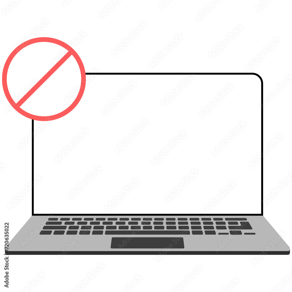 Warning sign. A set of illustrations of a laptop with a stop sign Stock ...