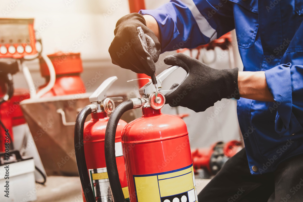 Engineer check fire suppression system,check fire extinguisher tank in ...