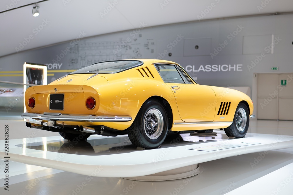Yellow Ferrari 275 GTB 4 vintage retro vehicle in Enzo Ferrari Museum ...
