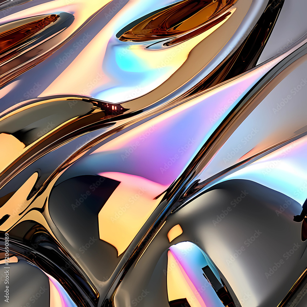 colors on round metalic glassy surface , close up of bulging metallic ...