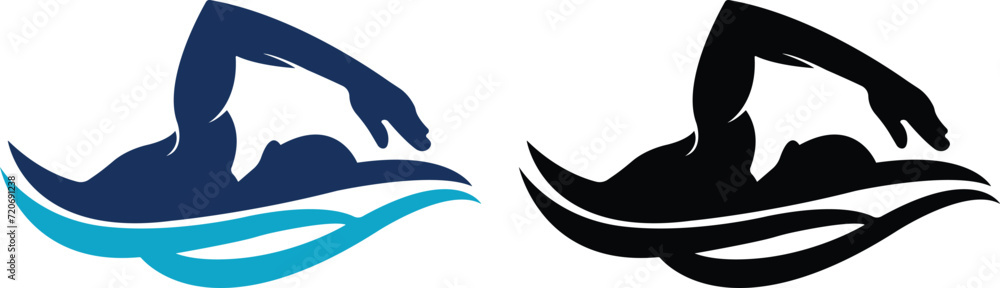 swimming figure icon in flat style set. isolated on transparent ...