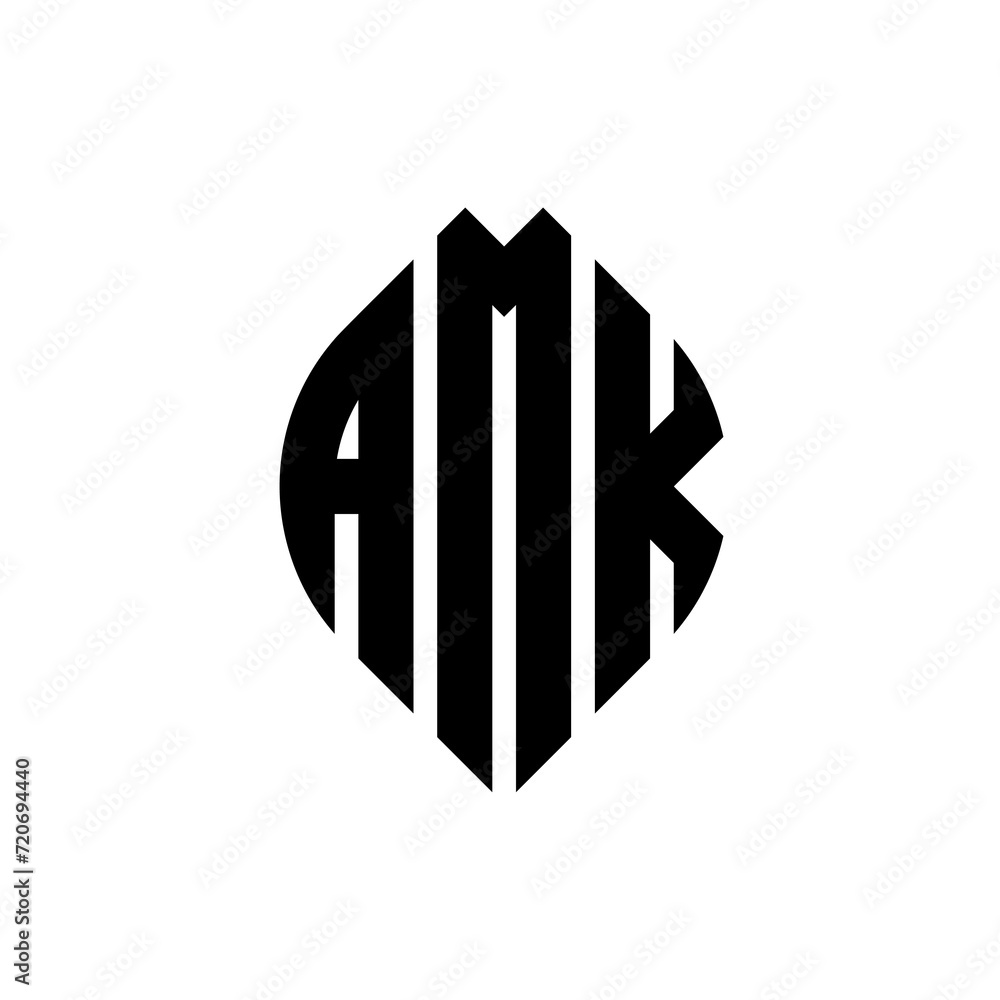 AMK circle letter logo design with circle and ellipse shape. AMK ...