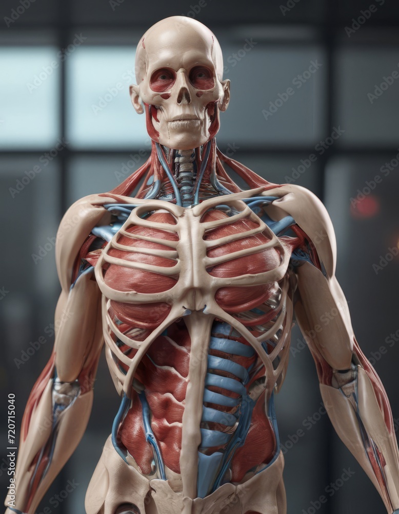 Anatomy human body model inthe class room on white background.Part of ...