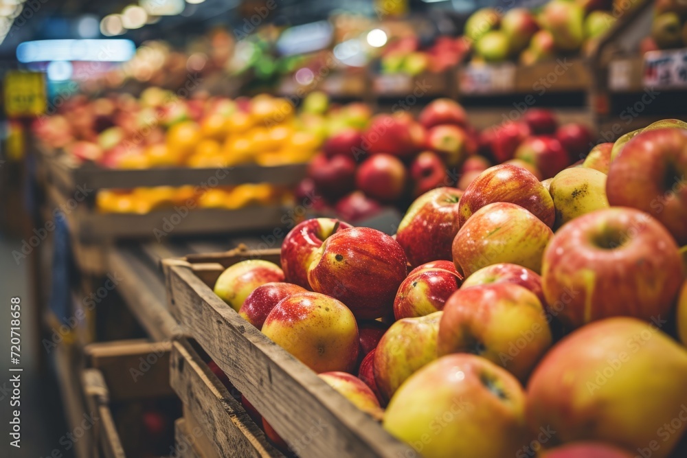 Apples on supermarket apple shelves display retail store organic local ...